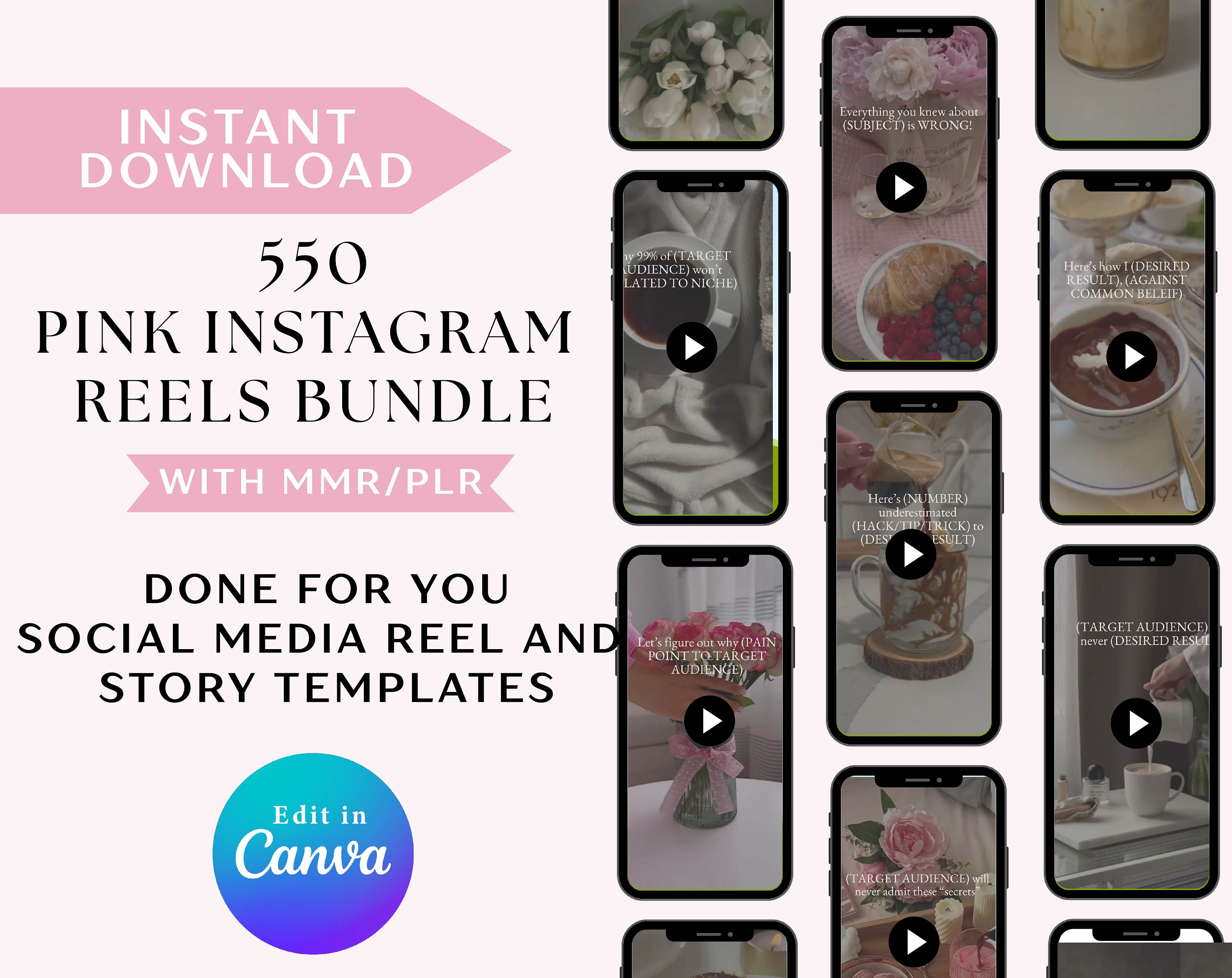 550 Pink Aesthetic Faceless Reels Bundle Done for You Master Resell Rights MRR & Private Label ...