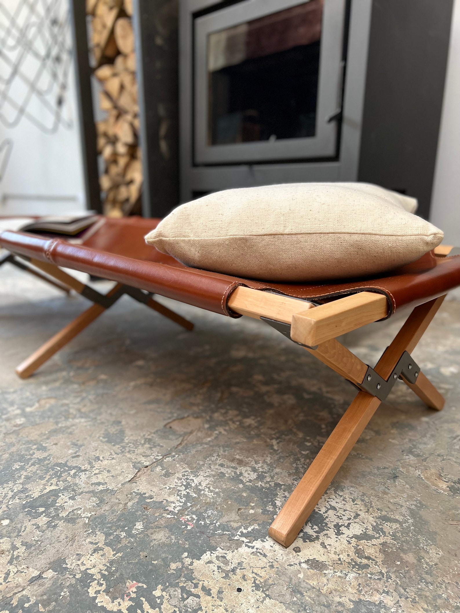 Army Cot Crafted in Polo Leather - Natural Haya Wooden Frame - Big BKF ...