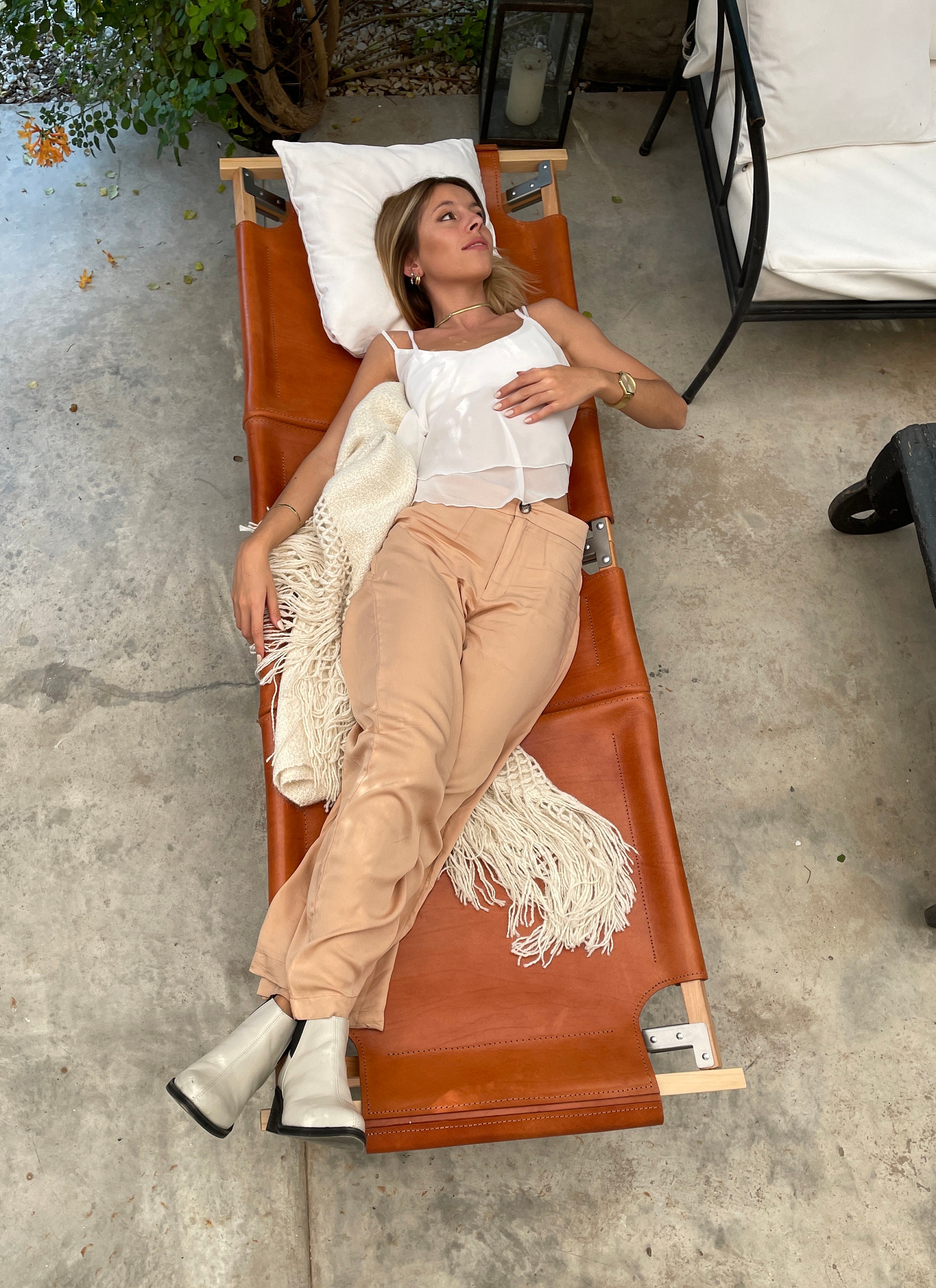 Army Cot Crafted in Polo Leather - Natural Haya Wooden Frame - Big BKF ...
