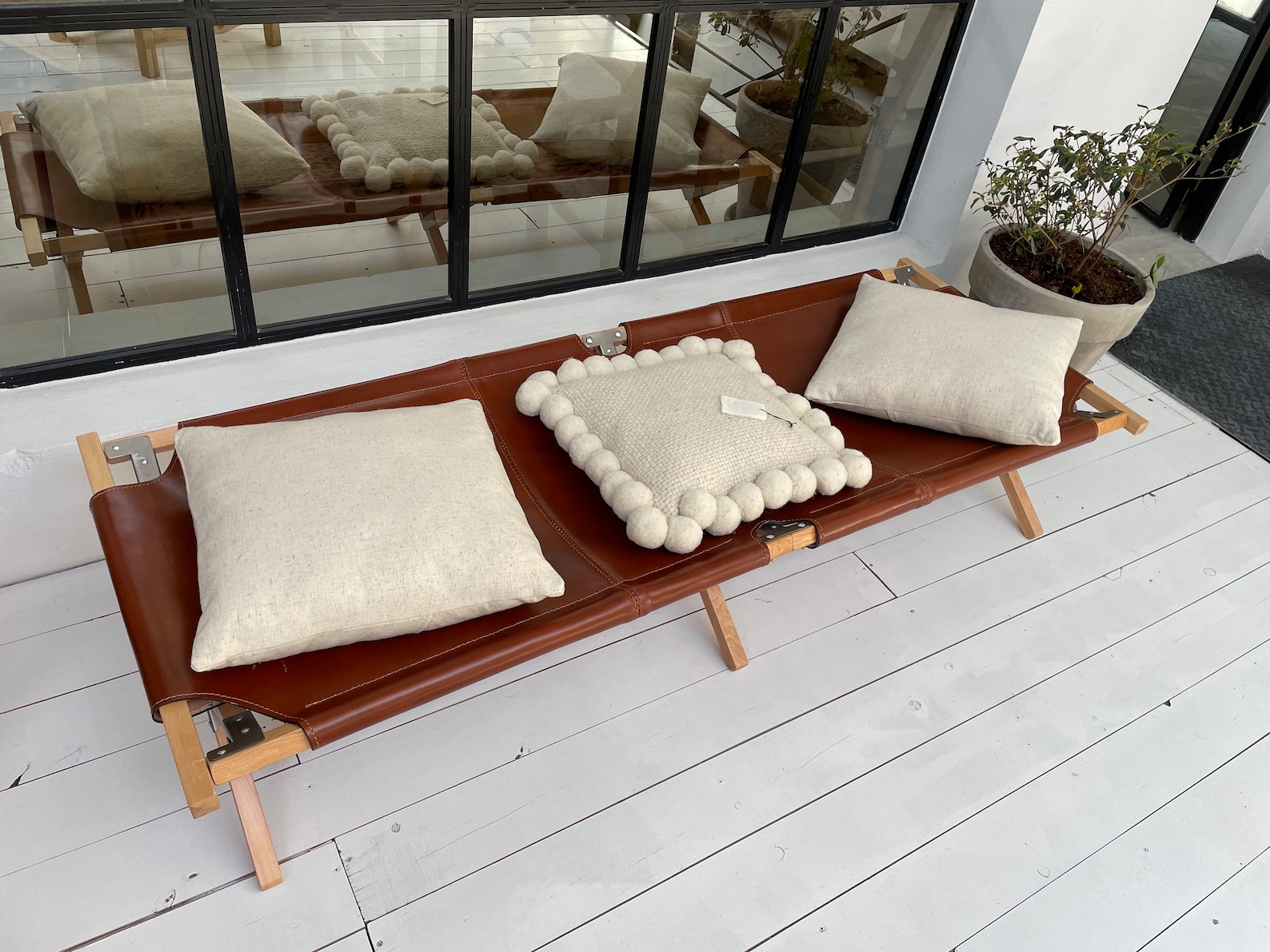 Army Cot Crafted in Polo Leather - Natural Haya Wooden Frame - Big BKF ...