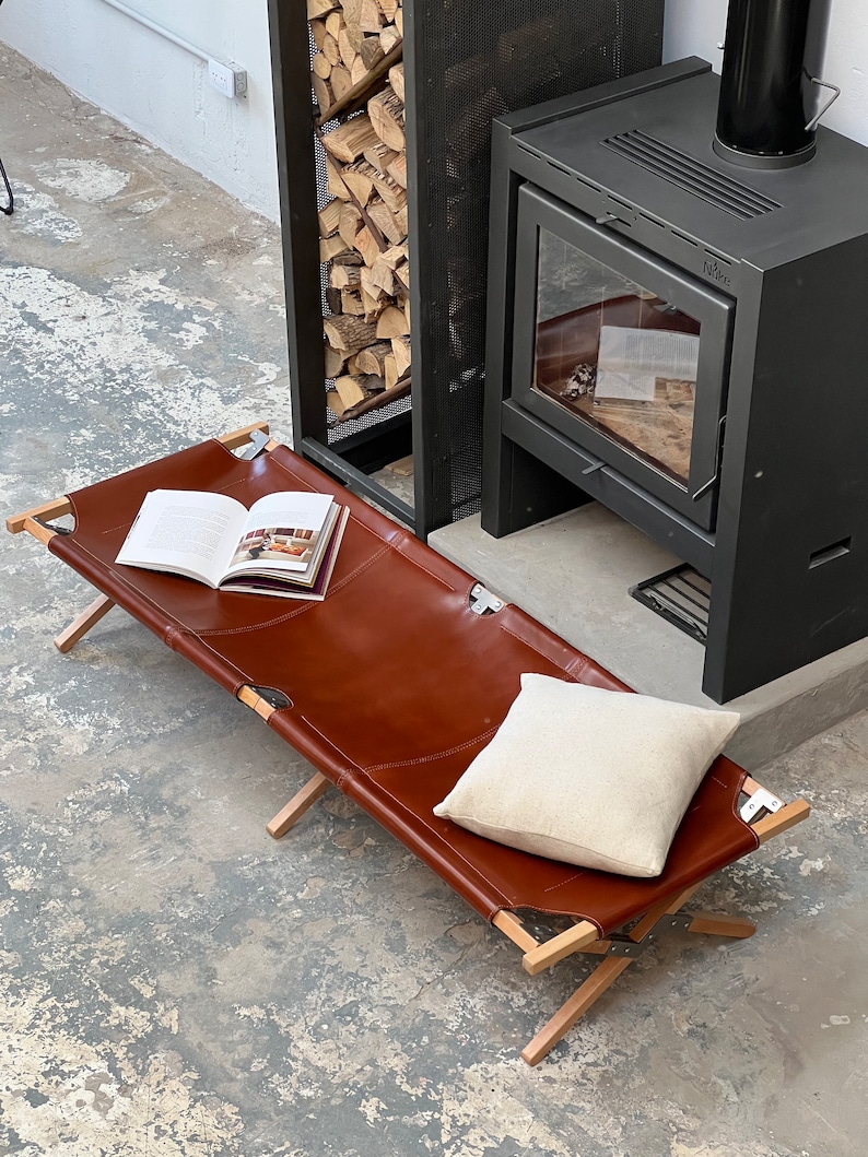 Army Cot Crafted in Polo Leather - Natural Haya Wooden Frame - Big BKF ...