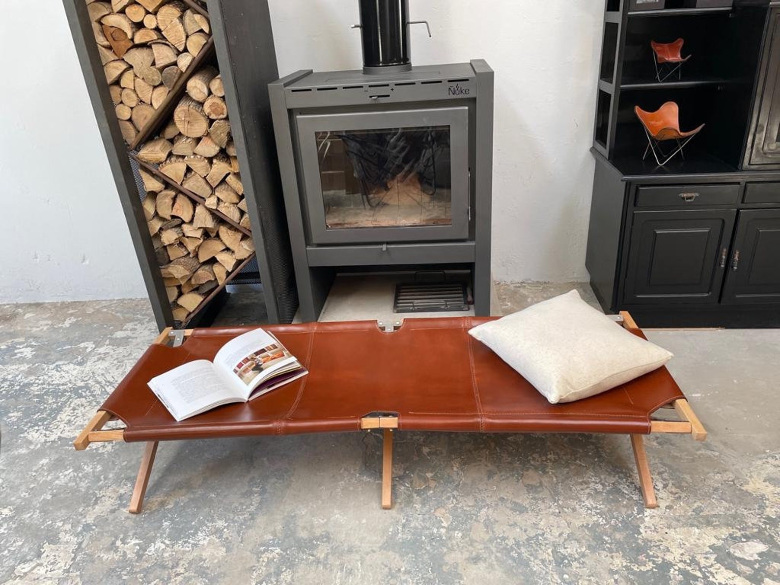 Army Cot Crafted in Polo Leather - Natural Haya Wooden Frame - Big BKF ...