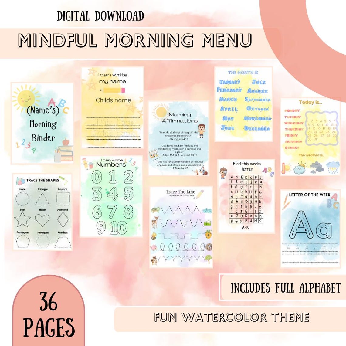 Watercolor Morning Menu Bundle - Etsy