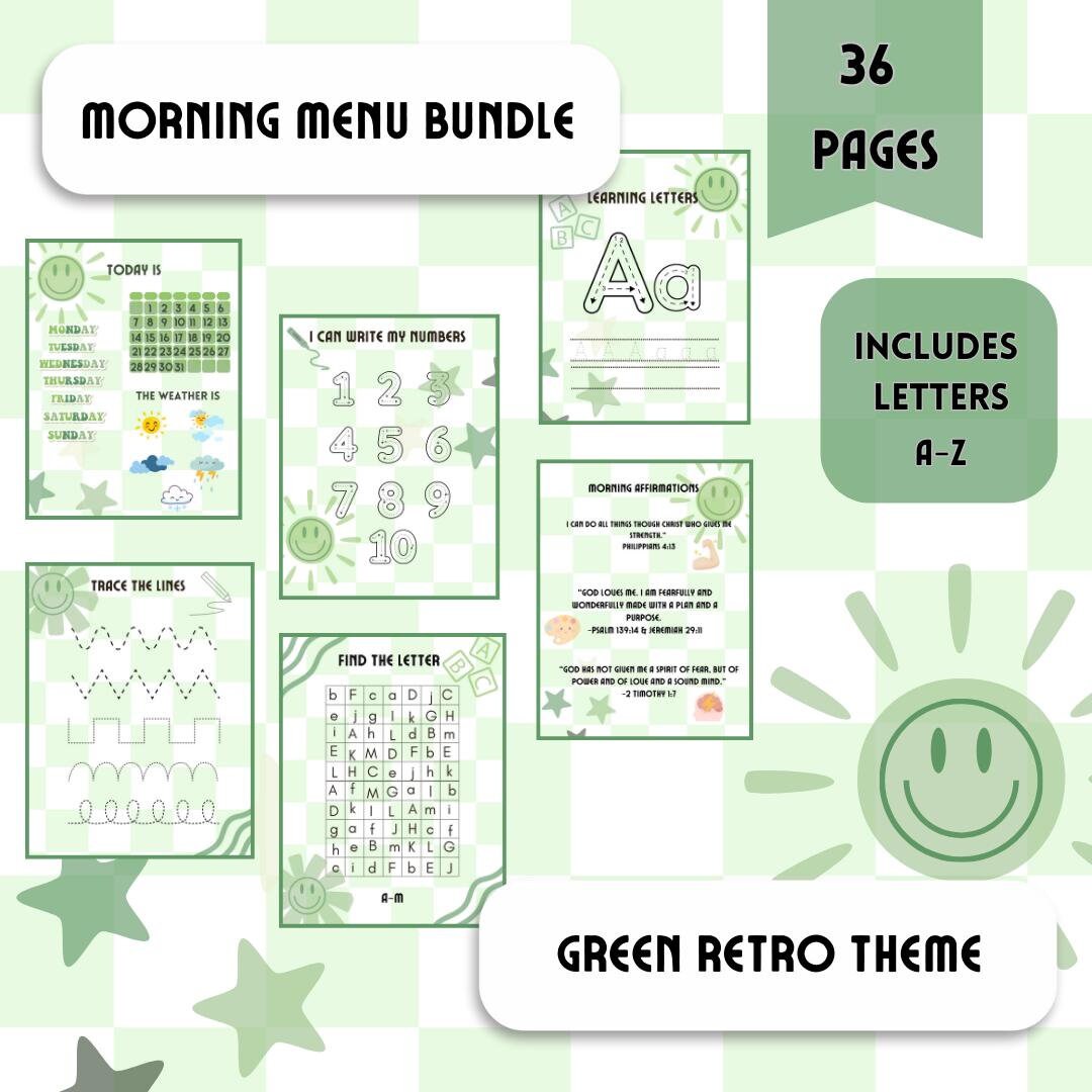Green Retro Morning Menu Bundle - Etsy