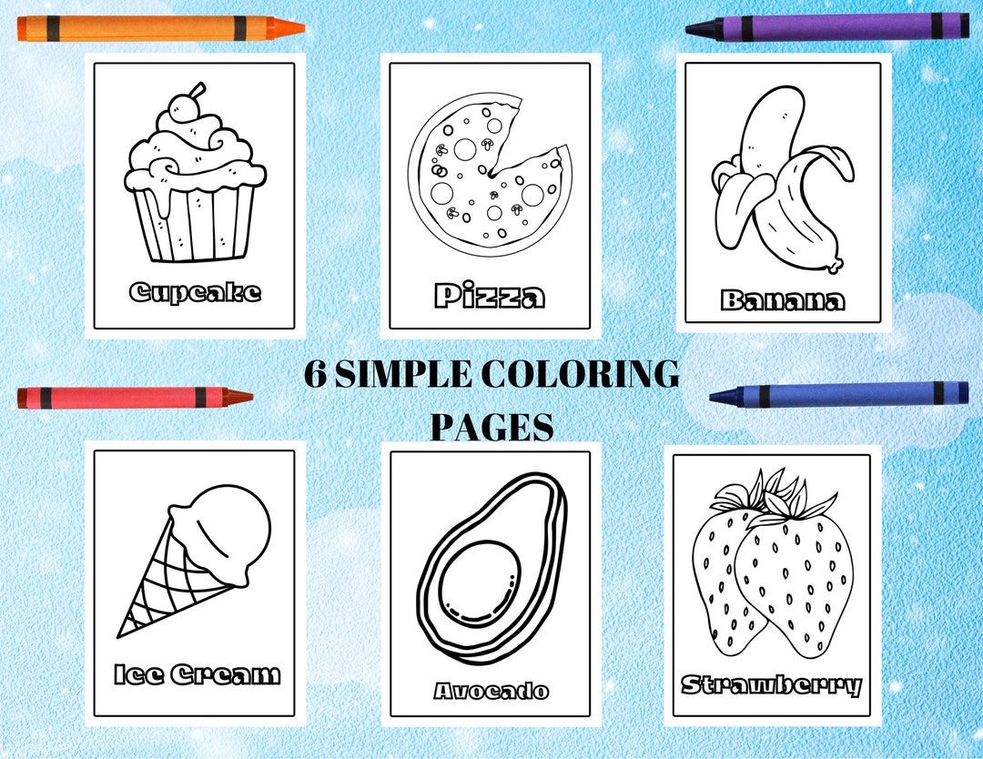 6 Food-themed Coloring Pages for Creative Fun! Large Size, Thick Border ...