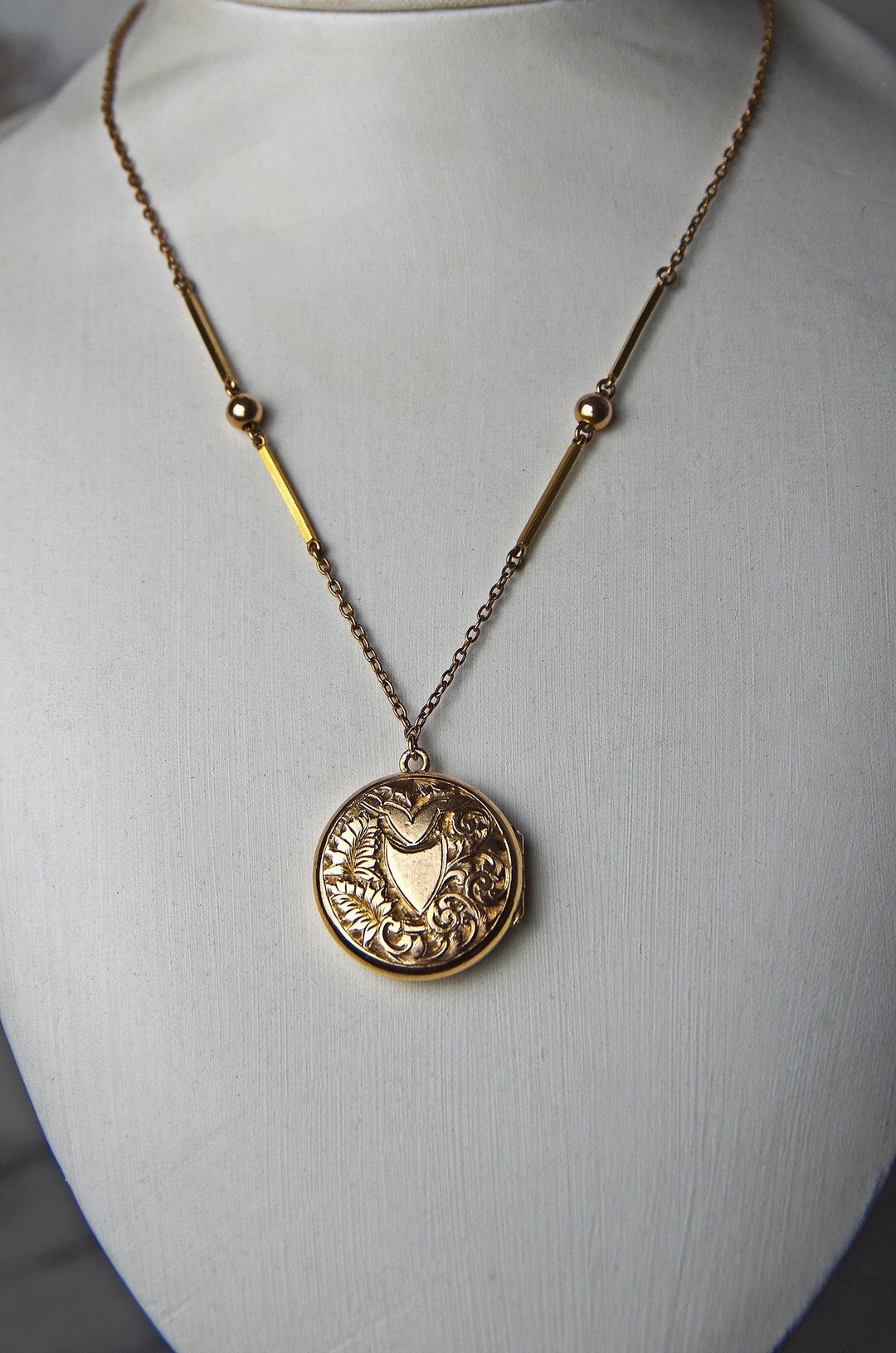 Antique Edwardian Locket Rolled Gold Pendant Necklace With Ornate ...