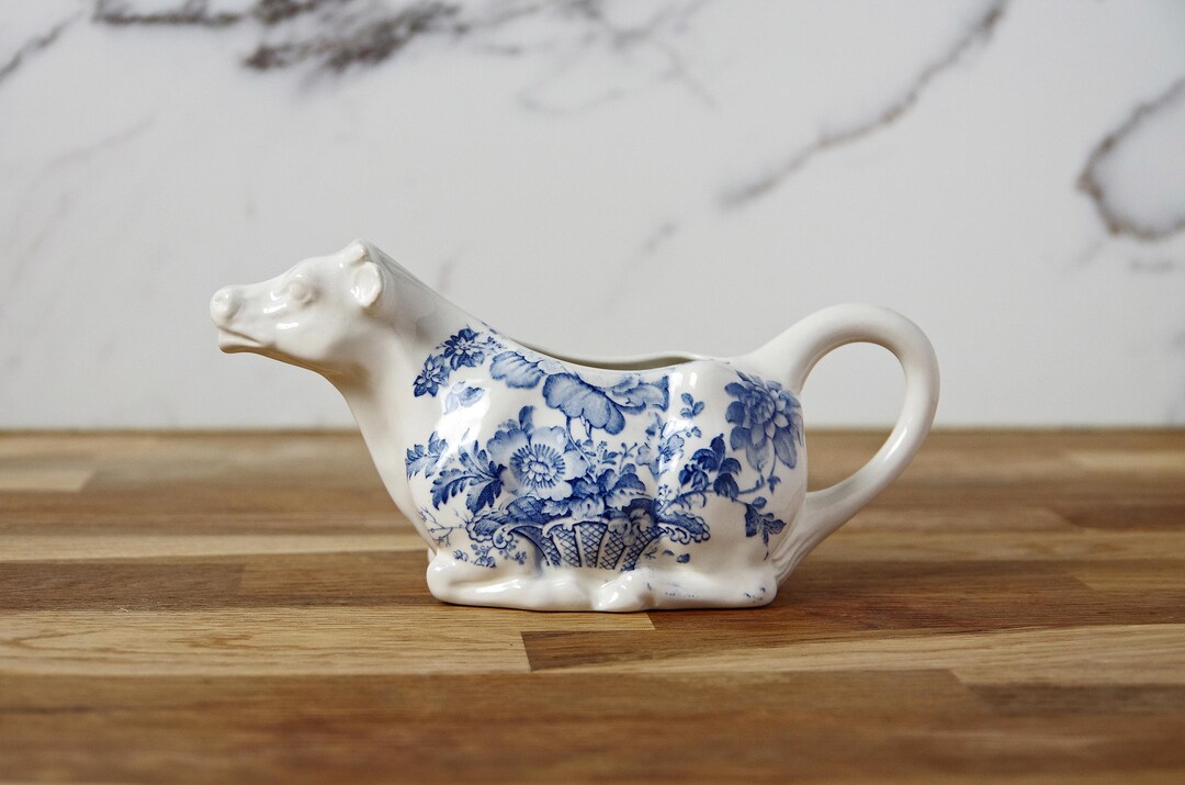 Vintage Cow Creamer Crown Devon 1930s Blue & White Porcelain - Etsy