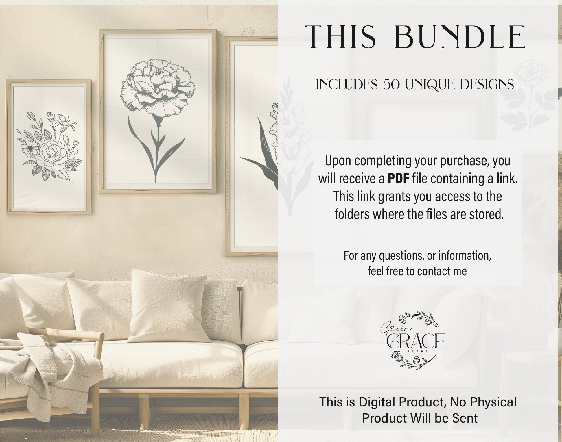 Floral Vector Graphics Bundle, Botanical Line Art SVG, Birth Month ...