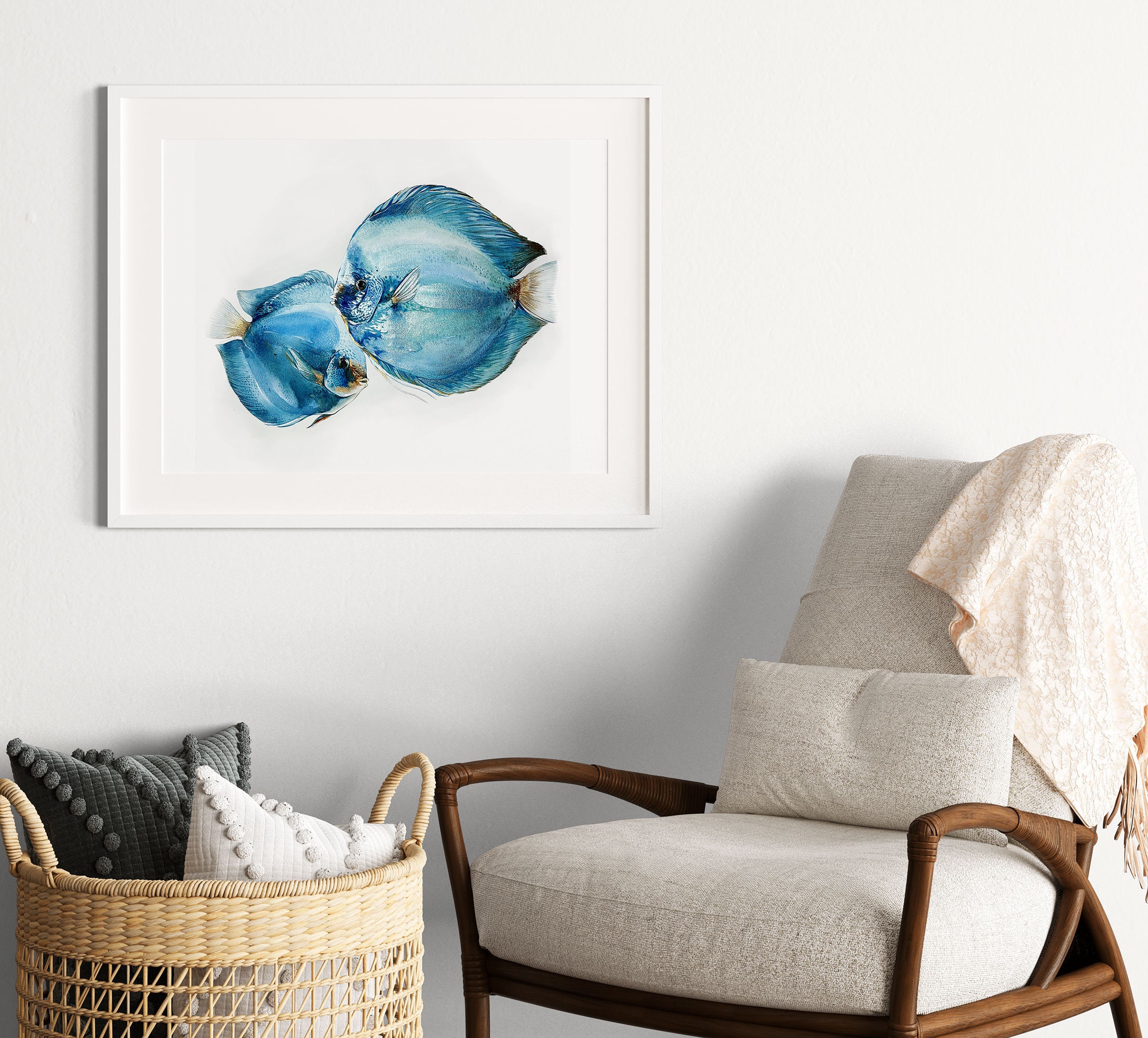 Discus Fish, Watercolor Fish Art Prints, Blue Fish Painting, Marine ...