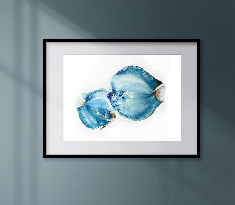 Discus Fish, Watercolor Fish Art Prints, Blue Fish Painting, Marine ...