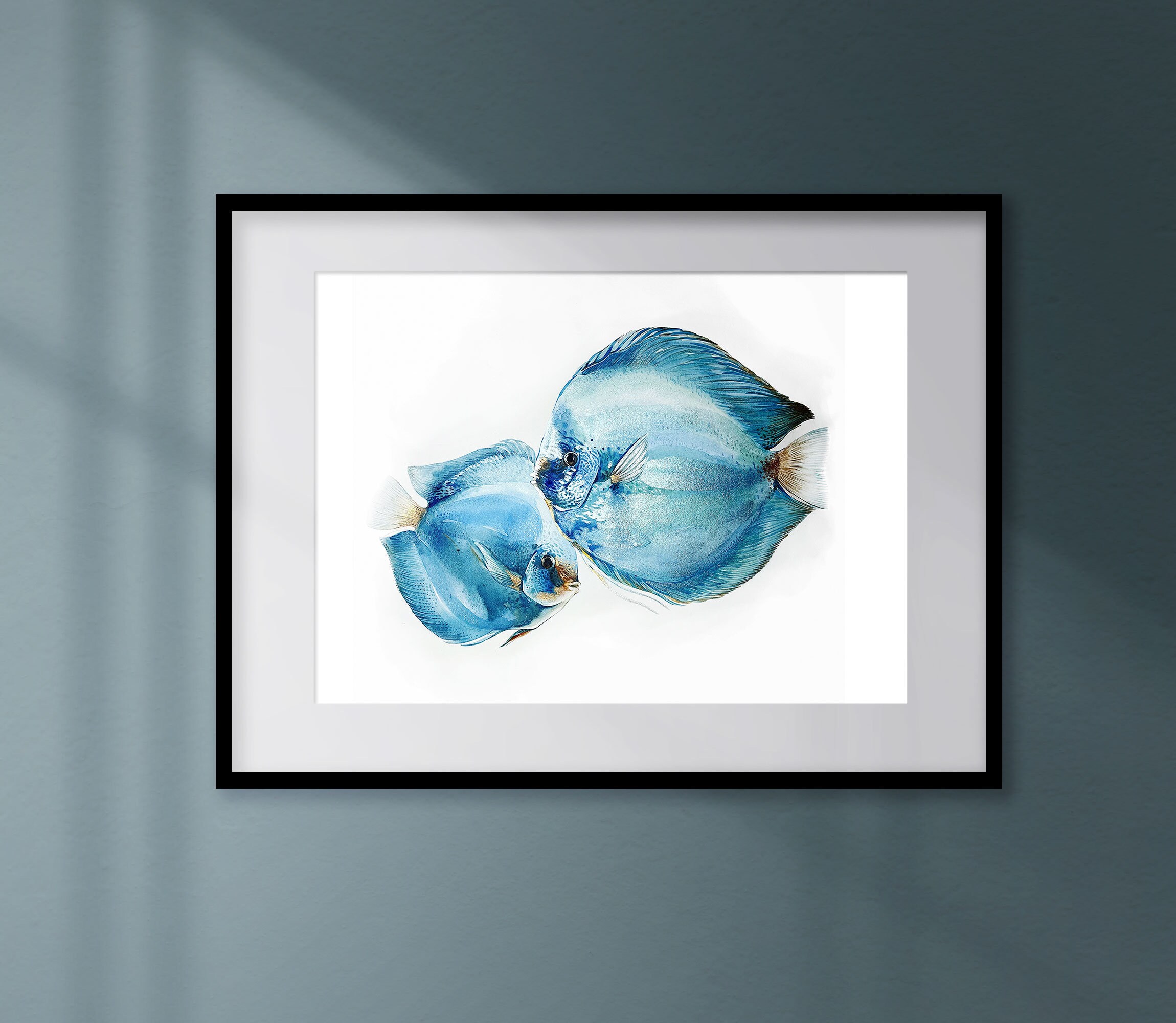 Discus Fish, Watercolor Fish Art Prints, Blue Fish Painting, Marine ...