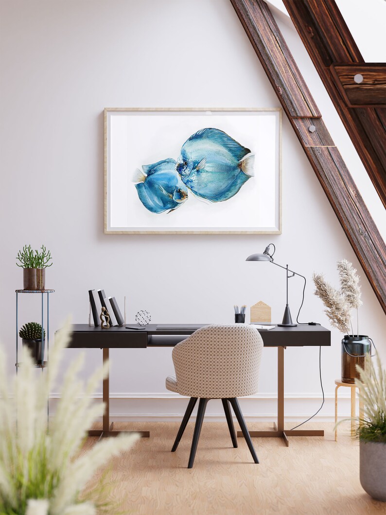 Discus Fish, Watercolor Fish Art Prints, Blue Fish Painting, Marine ...