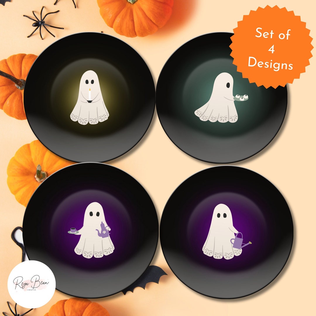 Halloween Ghost Plates, Cute Ghost Minimalist Dinnerware Boo Plates ...
