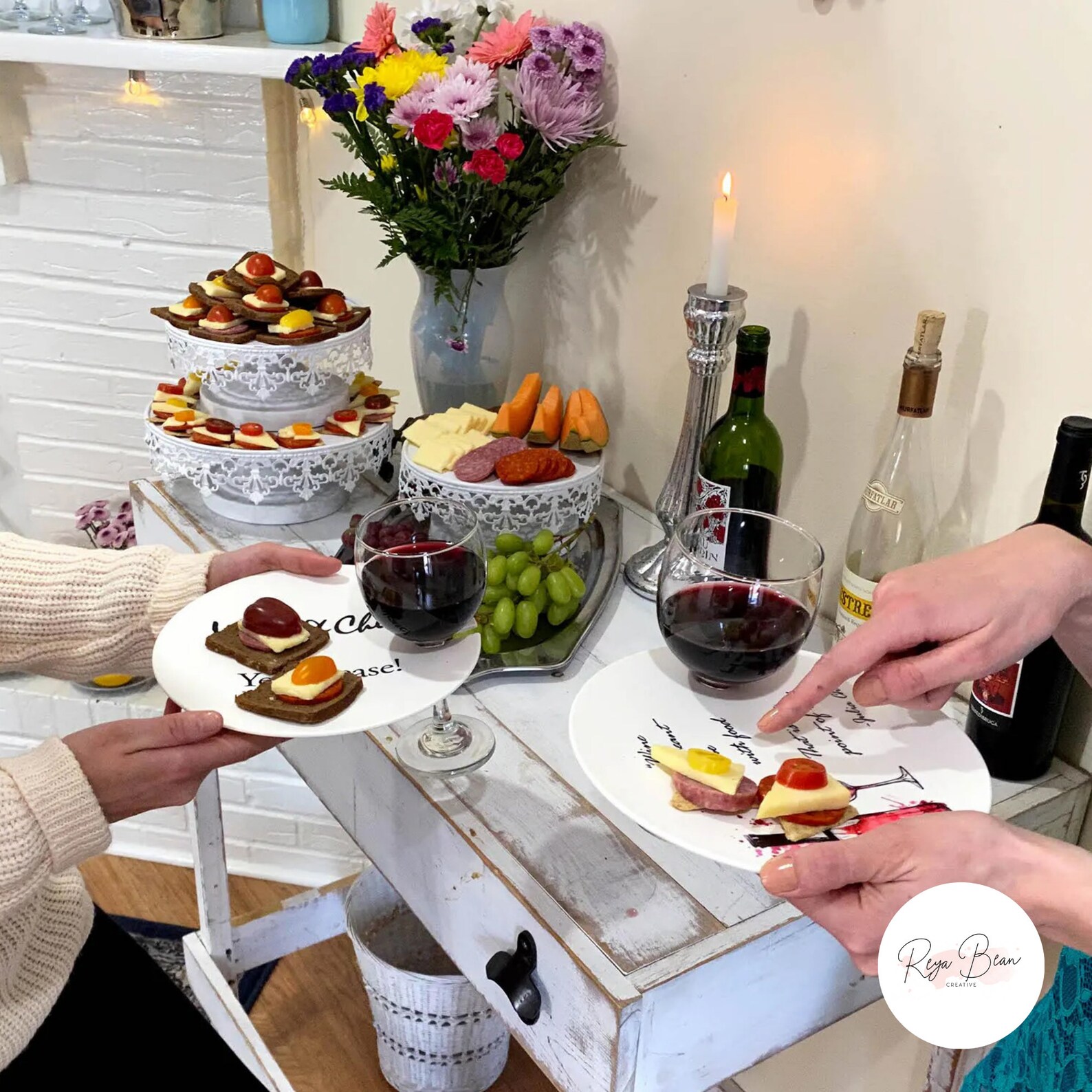 Custom Wedding Cocktail Hour Appetizer Wine Glass Holder and Food Plate ...