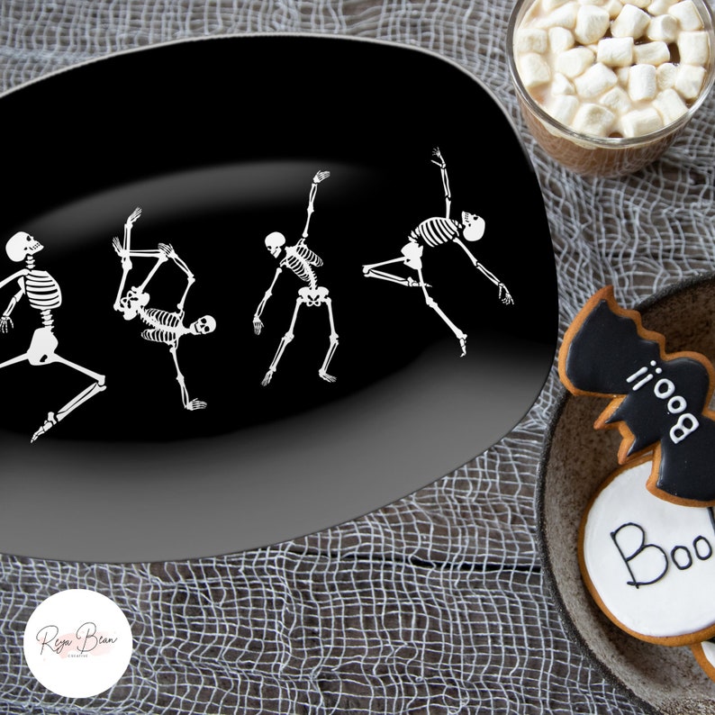 Dancing Skeleton Halloween Platter, Gothic Spooky Halloween Party Plate ...