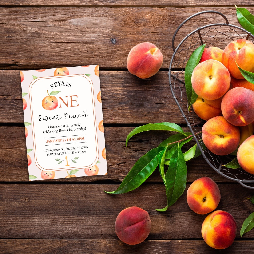 One Sweet Peach Digital Template File, First Birthday Peach-themed ...