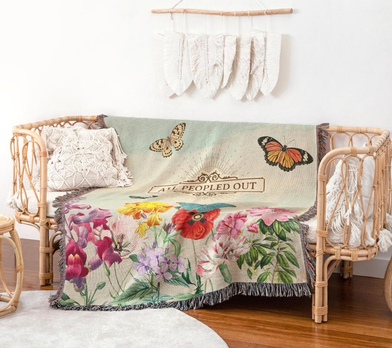 Funny Introvert Woven Blanket, All Peopled Out Sarcastic Butterfly ...