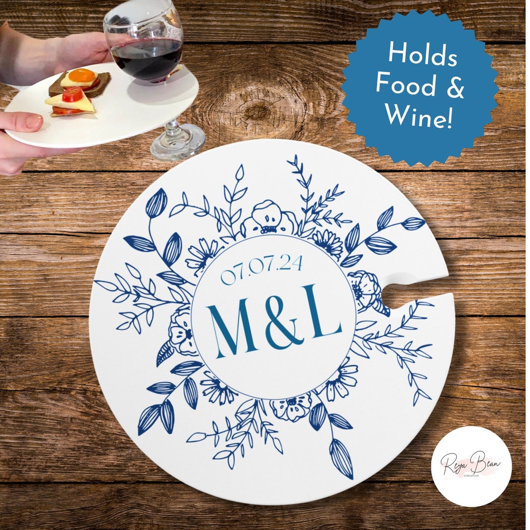 Wedding Cocktail Plate Custom Appetizer Wine Glass Holder One Hand ...