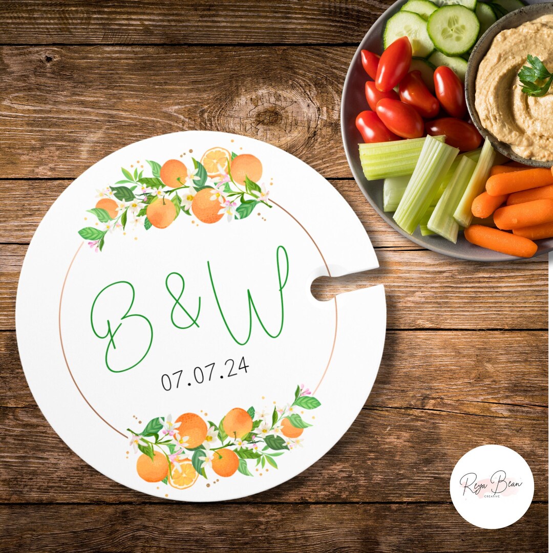 Custom Wedding Cocktail Hour Appetizer Wine Glass Holder Oranges Plate ...