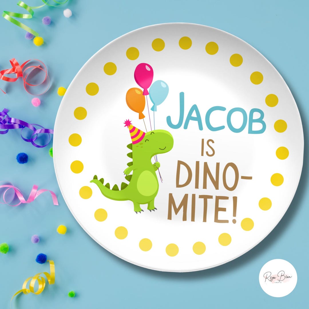 Personalized Birthday Plate Boy, Custom Dinosaur Cake Smash Plate for ...