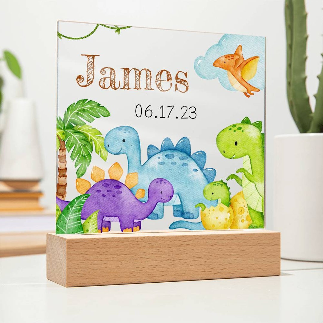 Custom Child's Room Dinosaur Plaque, Name and Birthday First Birthday ...