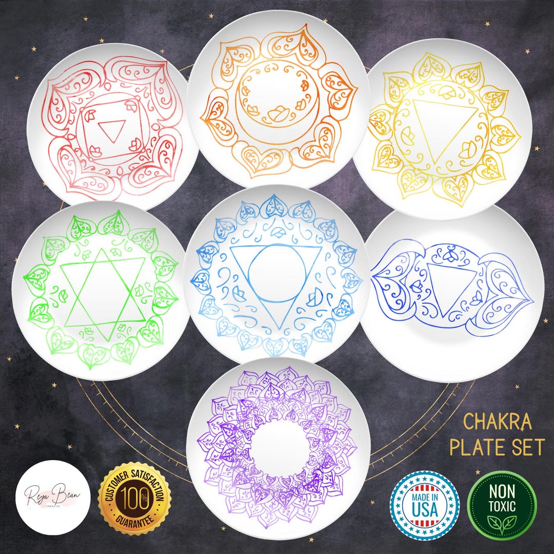 Chakras Plate Set, Metaphysical Wellness Dinnerware, Mindfulness ...