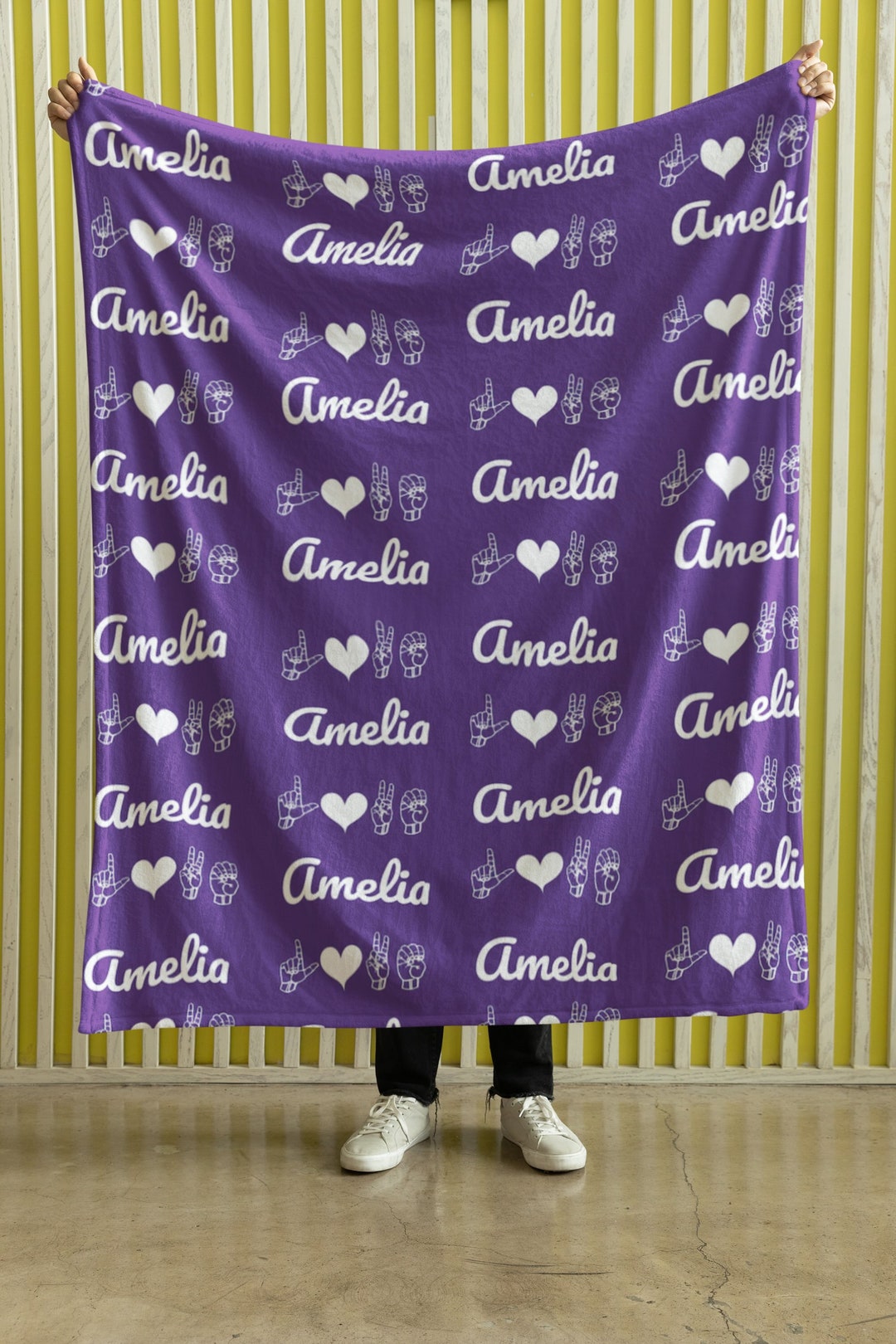 Custom Name ASL I Love You Thin Cozy Jersey Fleece Blanket 50" X 60 ...