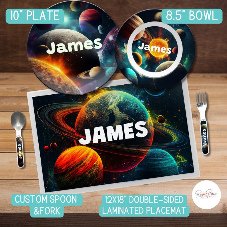 Personalized Kids Dinnerware Set - Outer Space Plate, Bowl, Placemat - Etsy