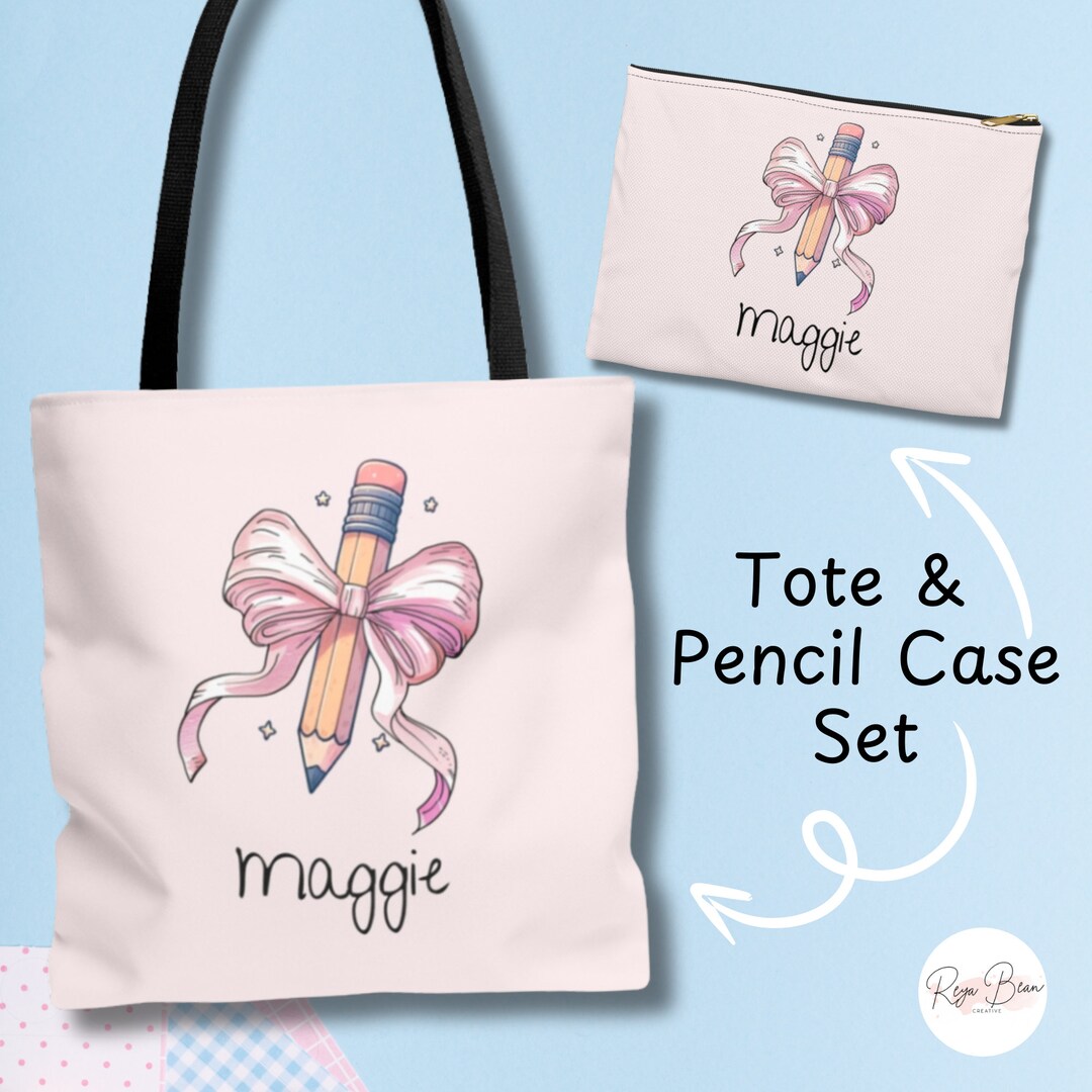 Back to School Coquette Matching Tote Bag Pencil Case Set, Custom Name ...
