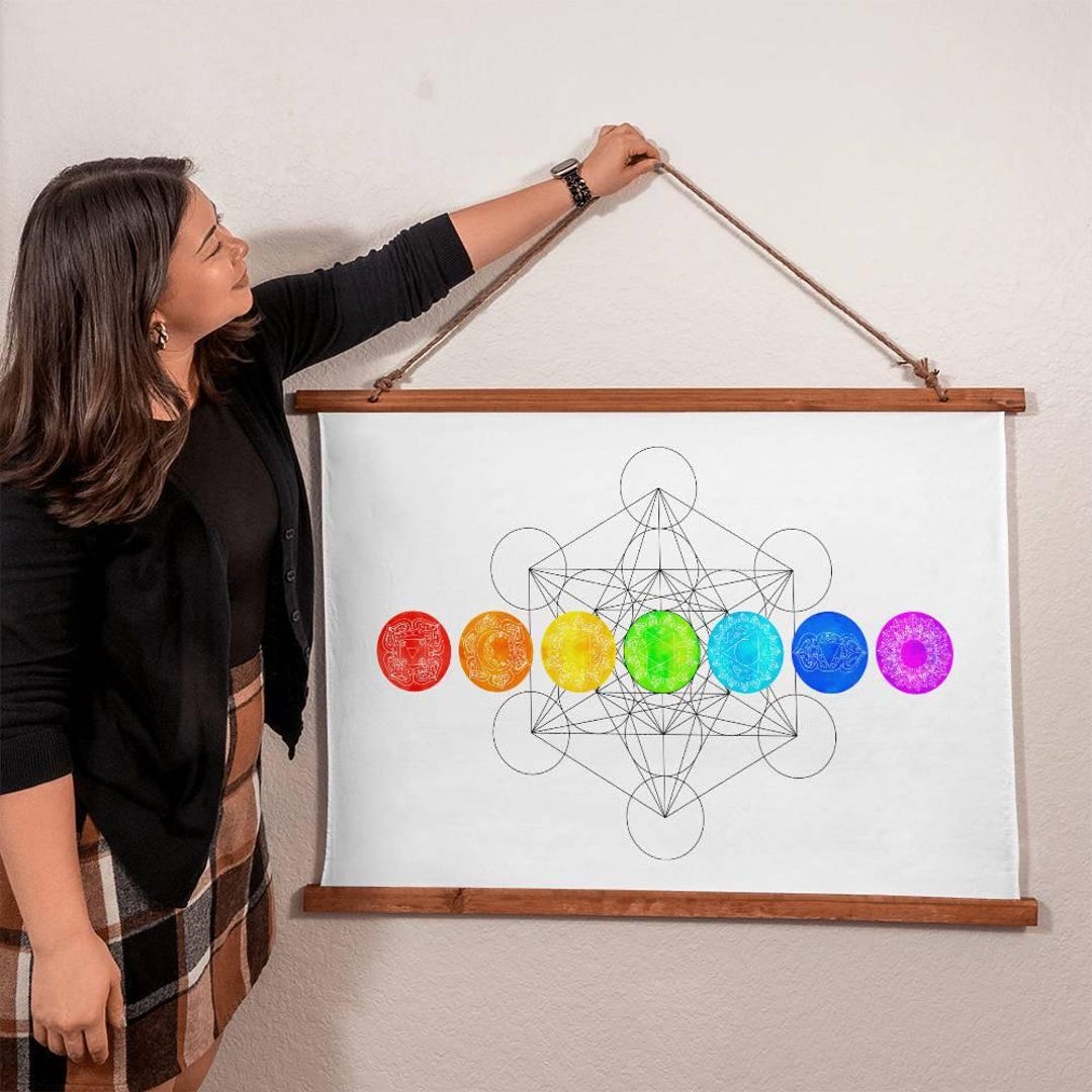 Chakras Spiritual Wall Art Metaphysical, Metatron's Cube Sacred Boho ...