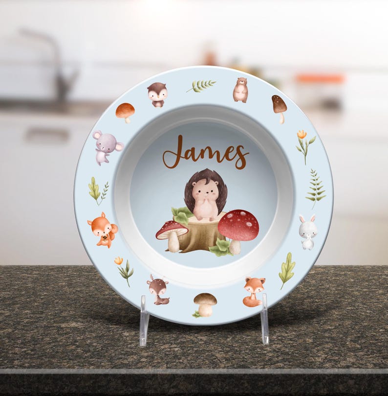 Custom Woodland Animals Kids Dinnerware Set, Plate Bowl Placemat Fork ...