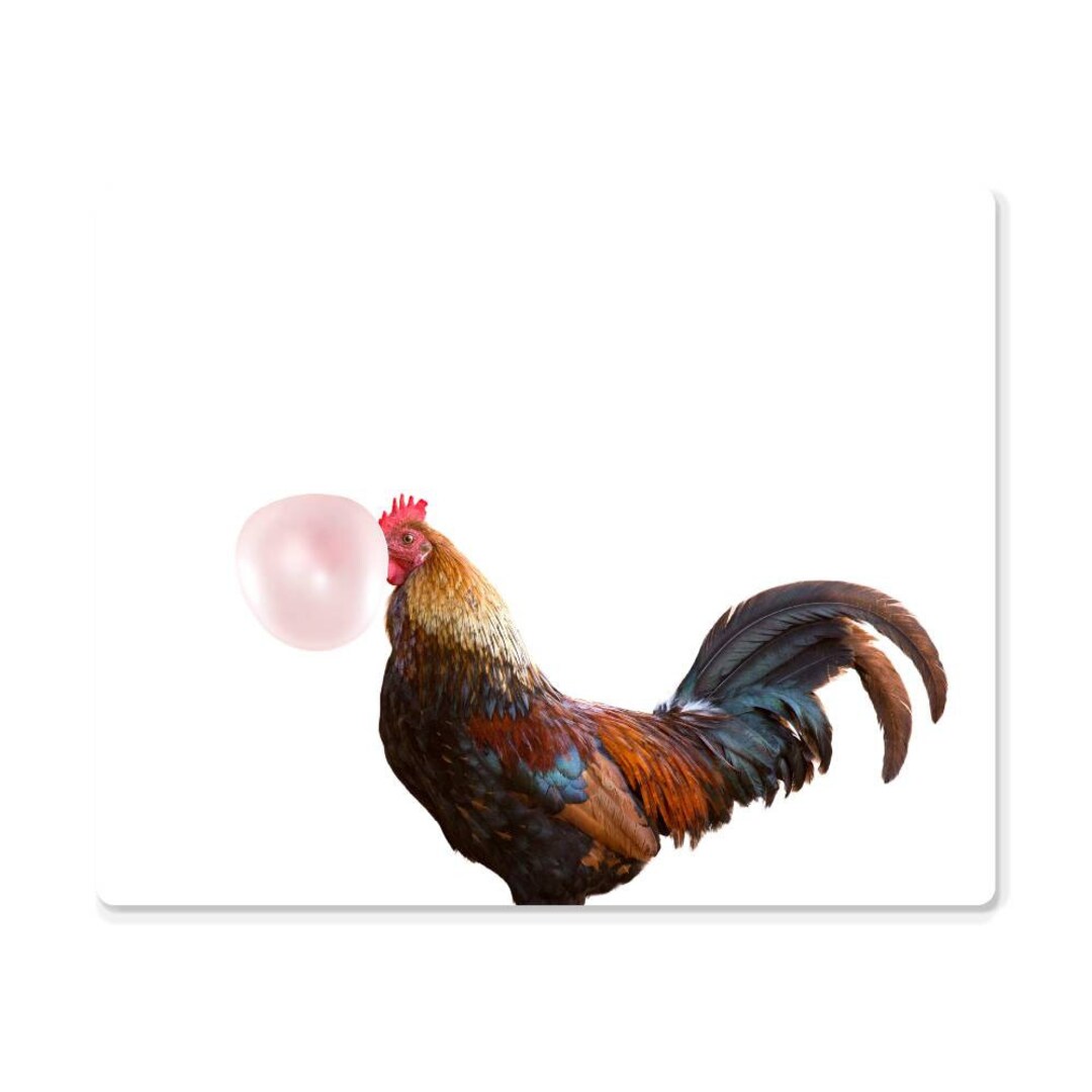 Chicken Wall Art Funny, Rooster Blowing Bubblegum High Gloss Metal Art ...