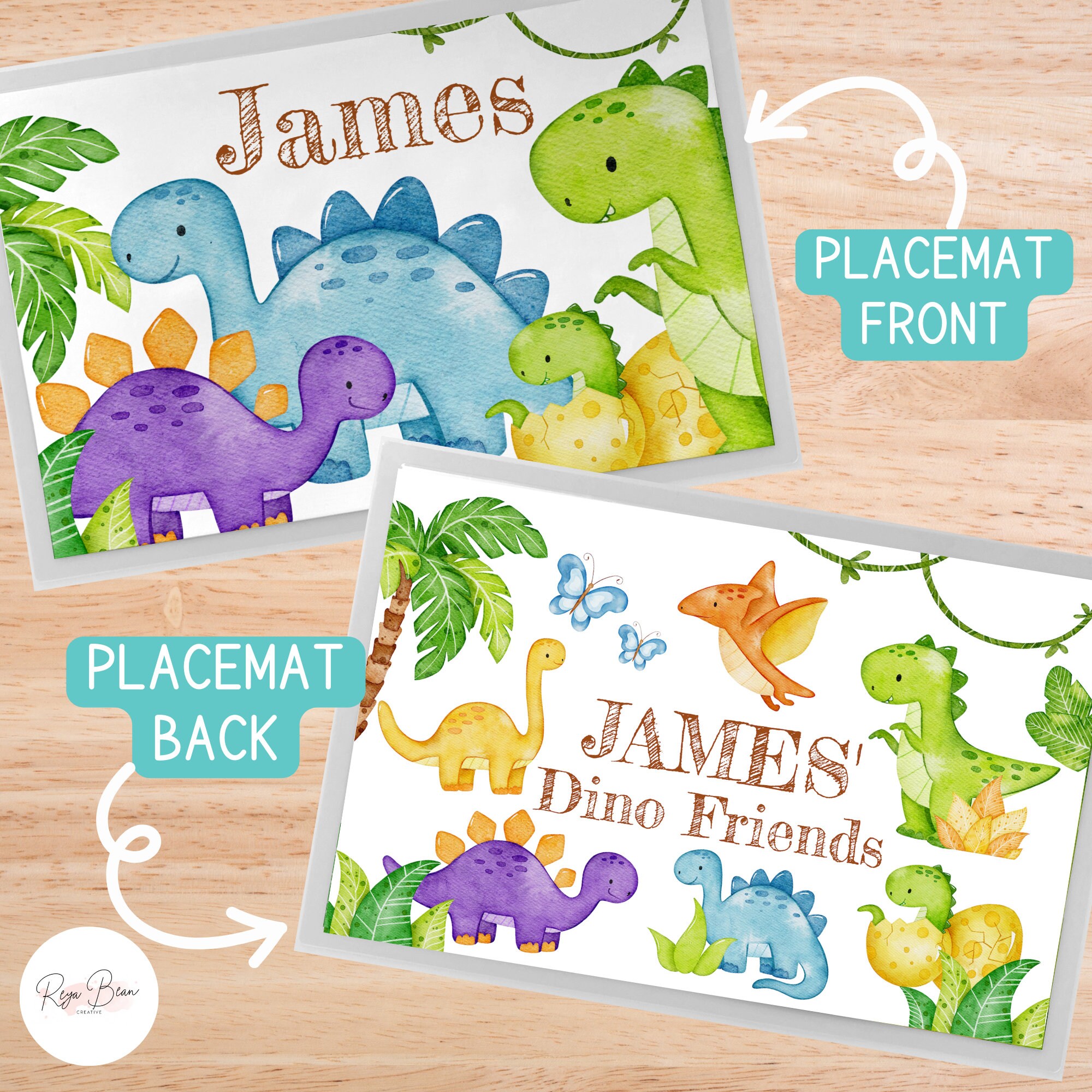 Custom Dinosaur Plate Bowl Placemat Fork and Spoon Set Kid's Name ...