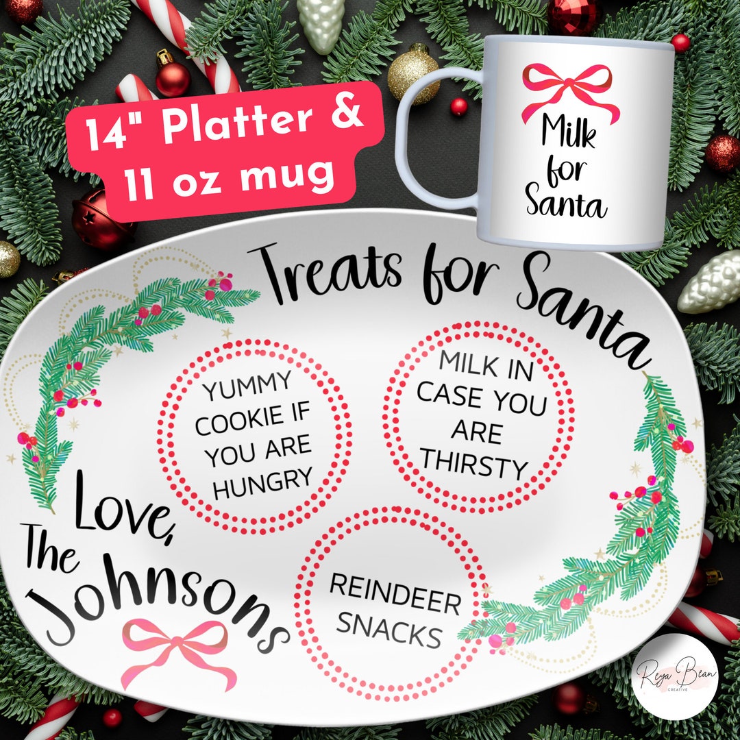 Custom Santa Cookie Platter Milk Mug Set, Christmas Plate for Reindeer ...