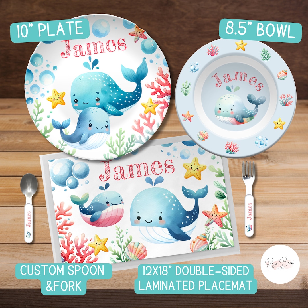 Custom Ocean Dining Set for Child, Plate Bowl Placemat Fork Spoon ...