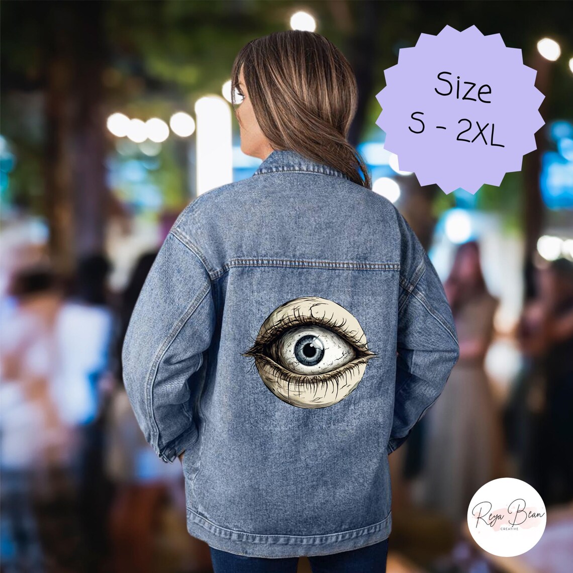 Evil Eye Jean Jacket, Gothic Protective Power Blue Eyeball, Oversized ...