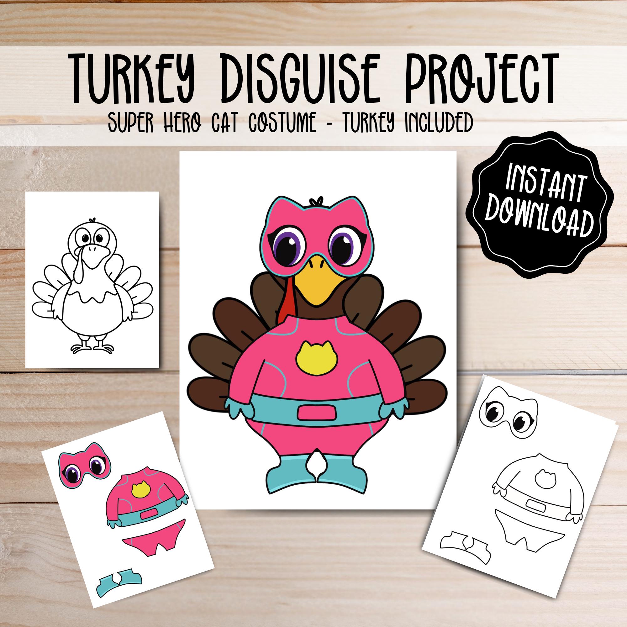 Turkey Disguise Printable: Super Hero Kitty Costume Craft (digital ...