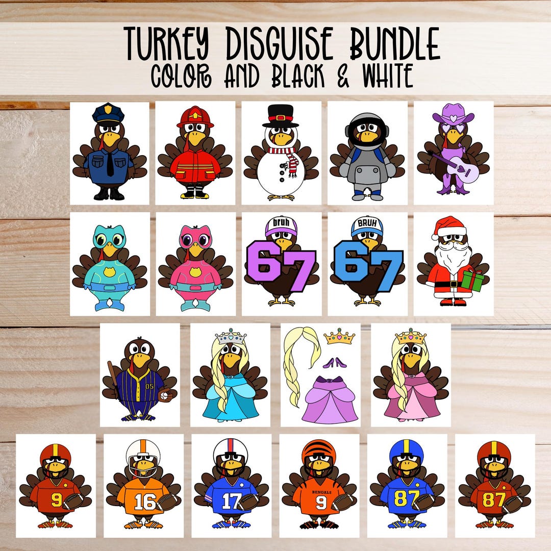 TURKEY DISGUISE BUNDLE Craft - Includes All Versions, Color and Black ...