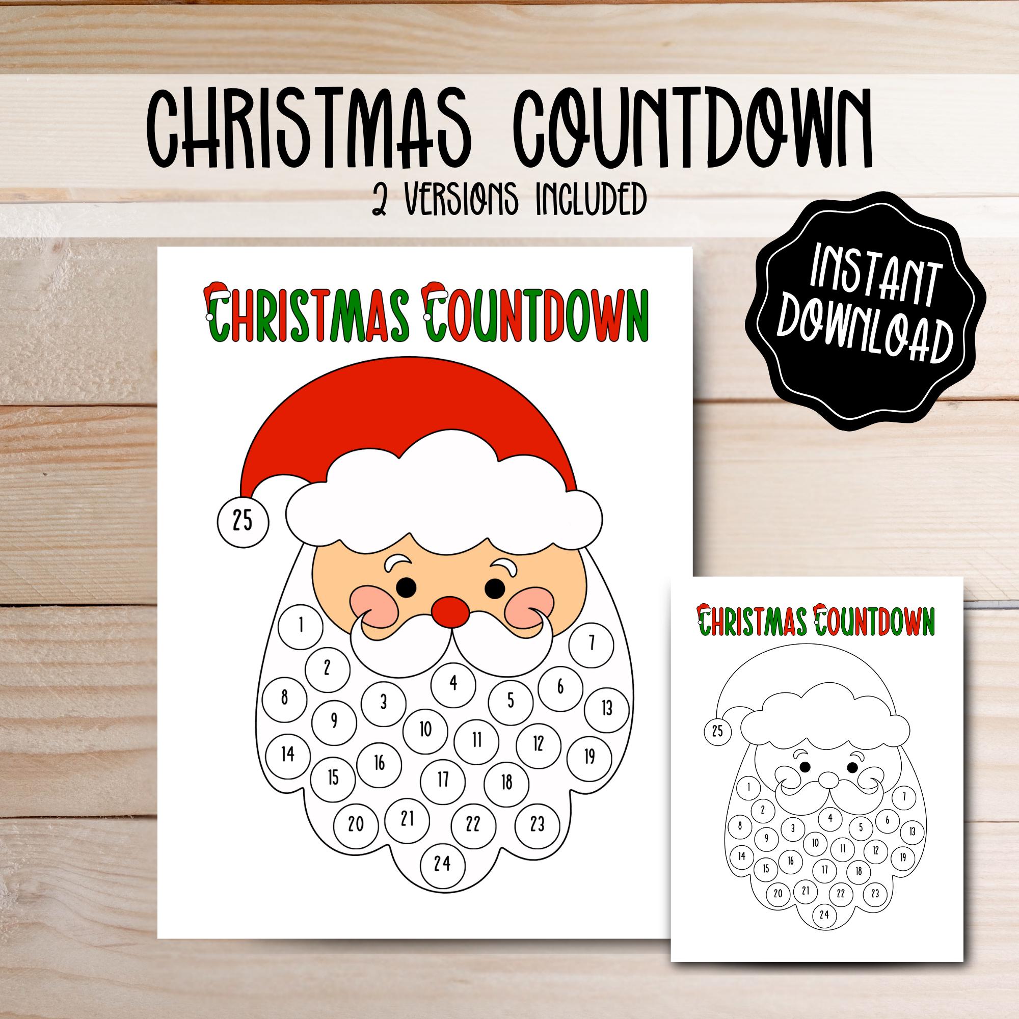 Santa Beard Christmas Countdown | Advent Calendar Printable | Cotton ...