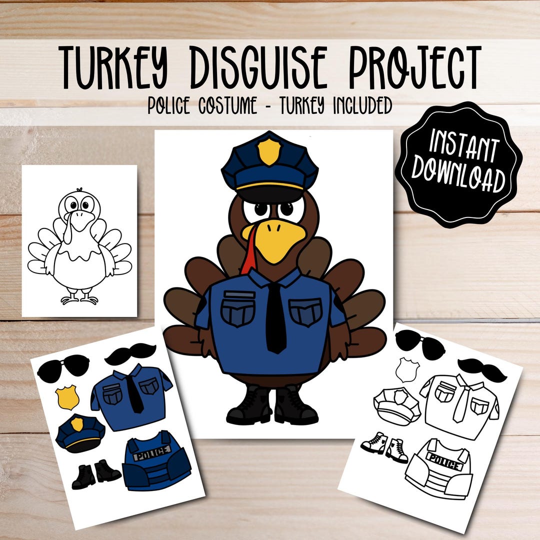 Turkey Disguise Police Costume Printable – Thanksgiving Craft (digital ...