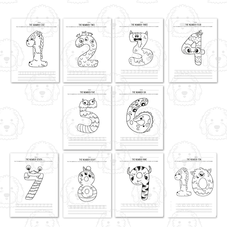 Printable Monster Number Count, Color, Trace Worksheet - Homeschool ...