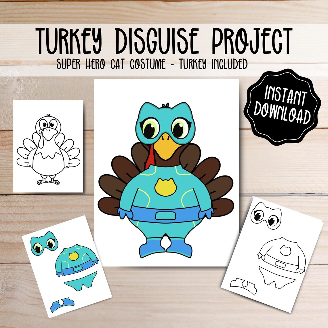 Turkey Disguise Printable: Super Hero Kitty Costume Craft (digital ...