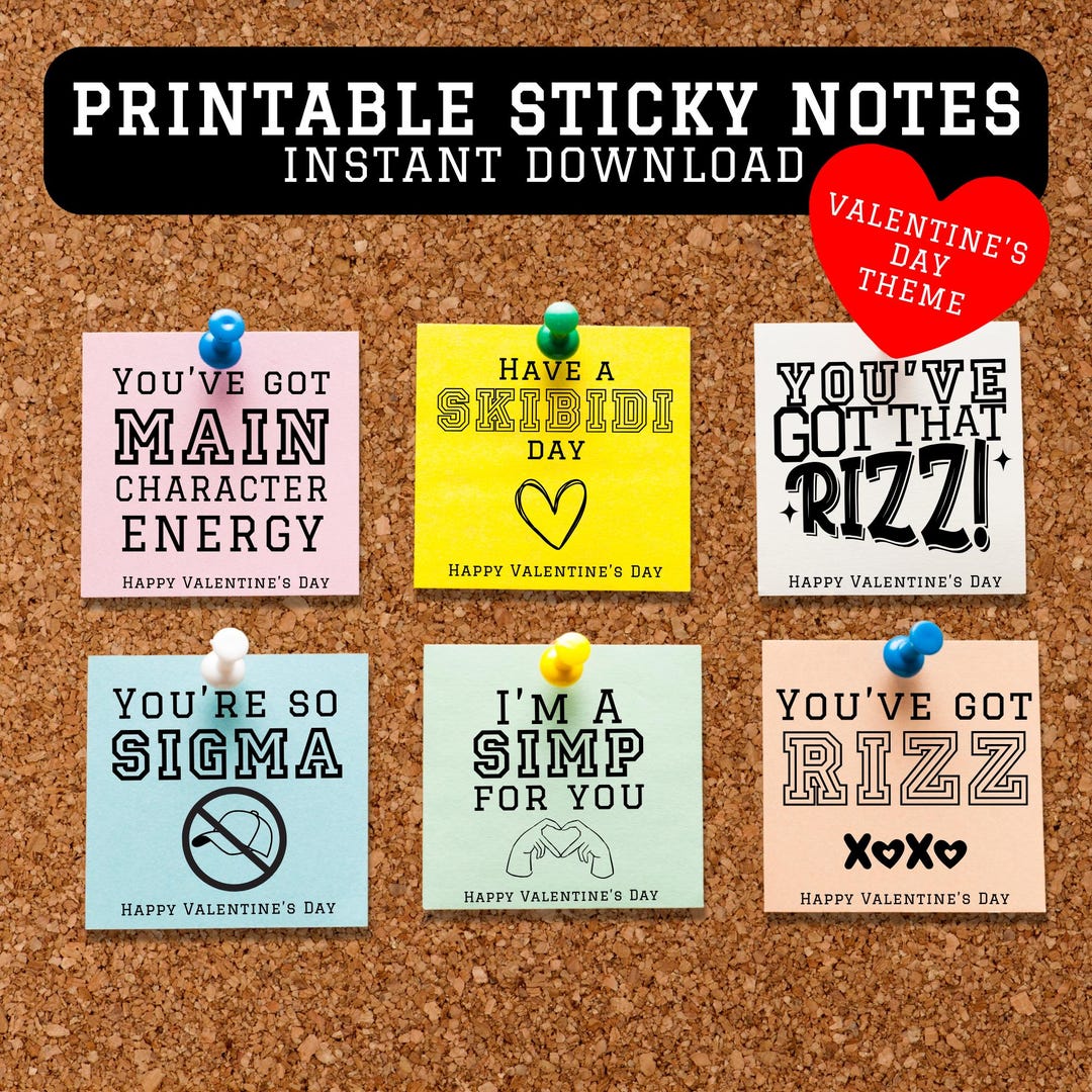 Valentine Sticky Notes Printable Template - Valentine's Day Sticky ...