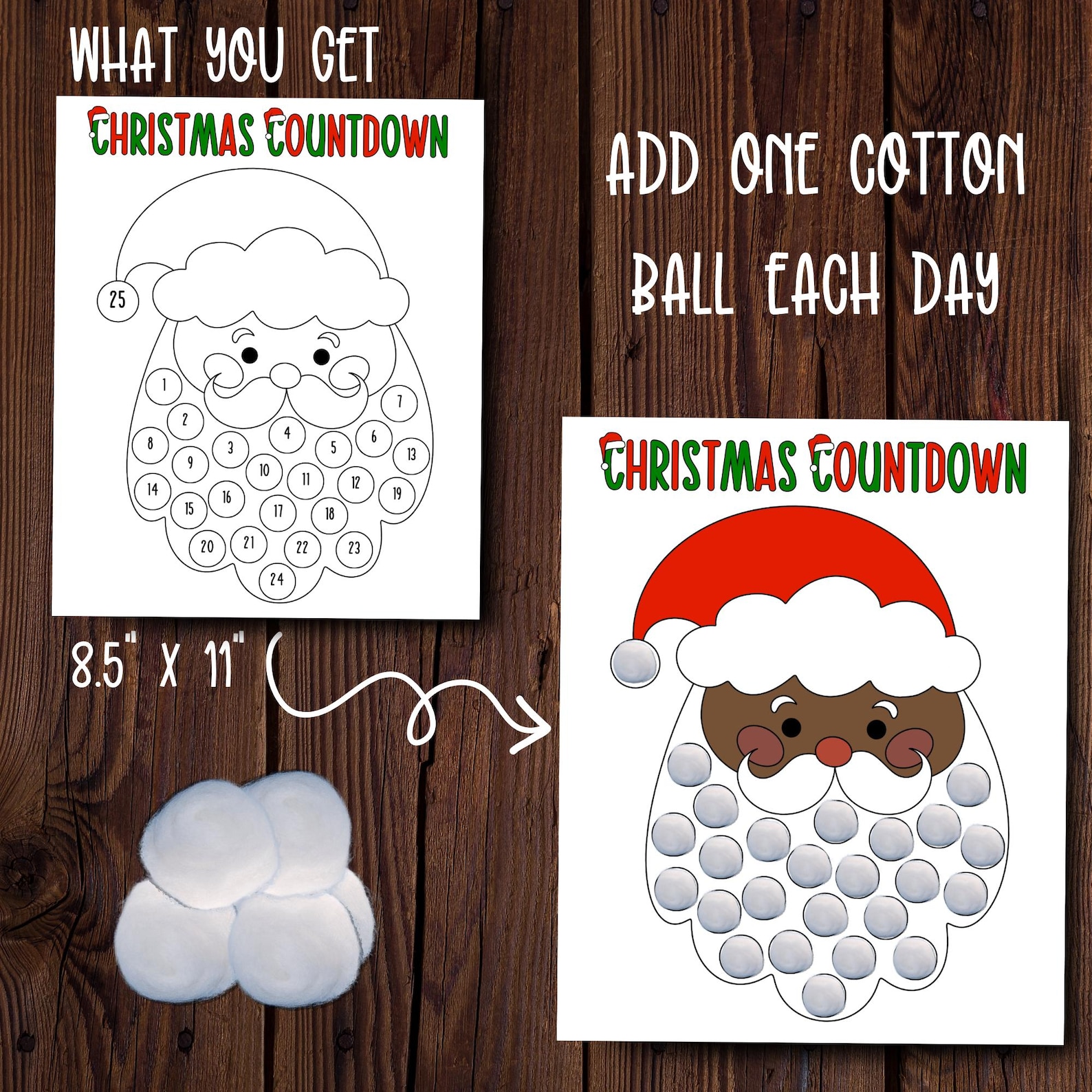 Black / Brown | Santa Beard Christmas Countdown | Advent Calendar ...