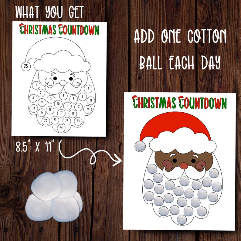 Black / Brown | Santa Beard Christmas Countdown | Advent Calendar ...