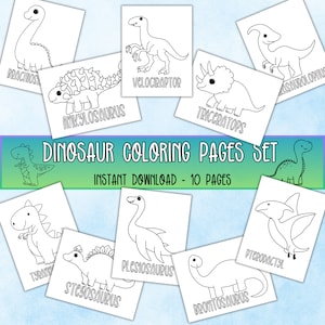 Printable Dinosaur Coloring Page Bundle - 10 Pages - Activity ...