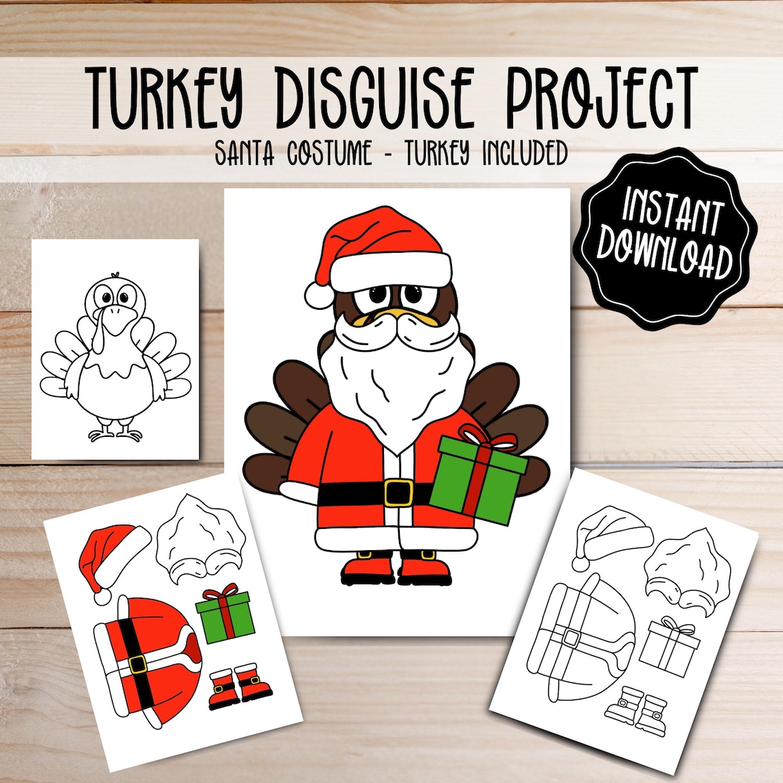 Turkey Disguise Printable - Santa Costume - Thanksgiving School Craft ...