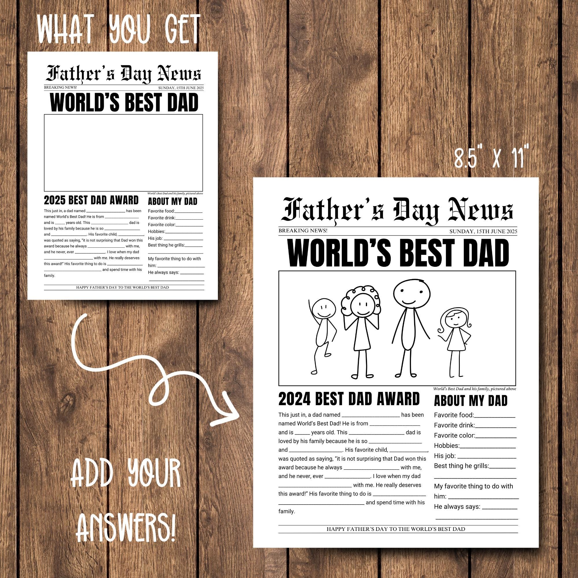 World's Best Dad - Father’s Day Newspaper - Printable Fill in the Blank ...