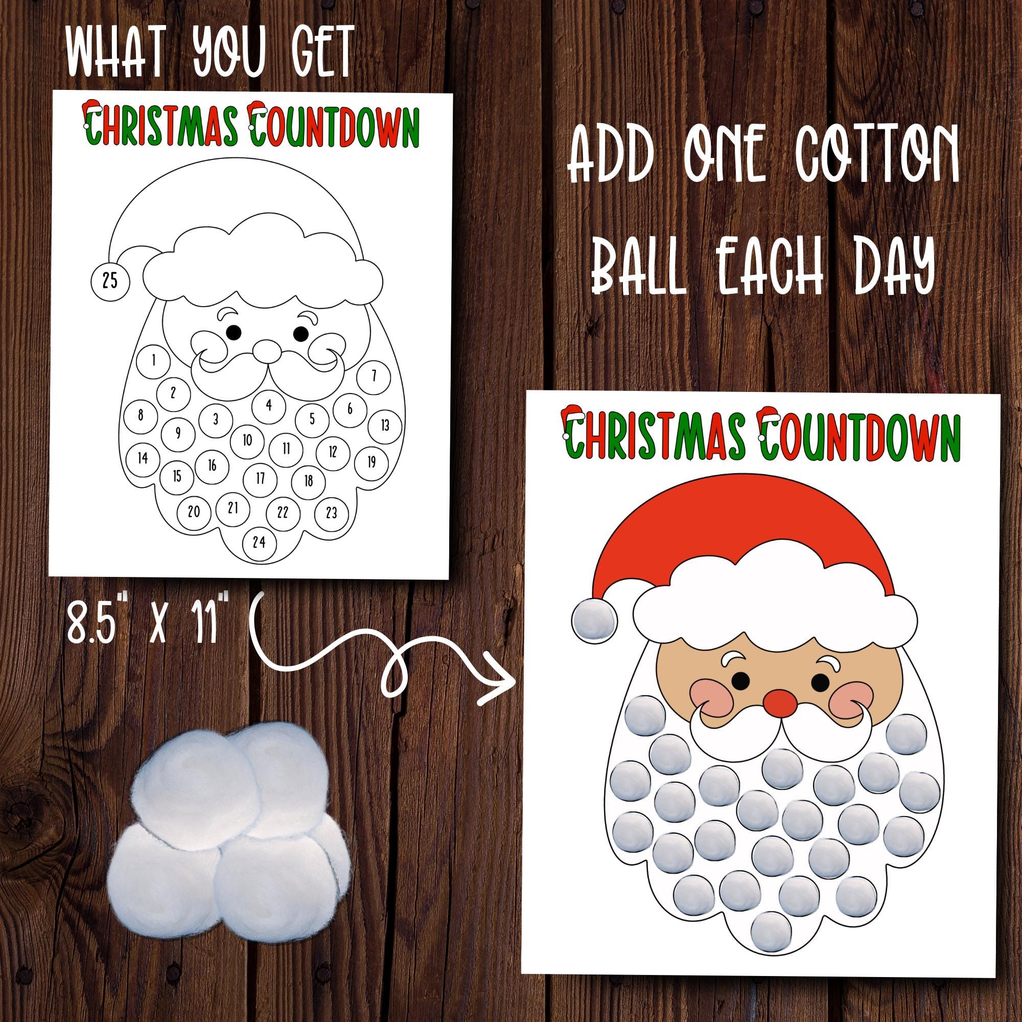 Santa Beard Christmas Countdown | Advent Calendar Printable | Cotton ...