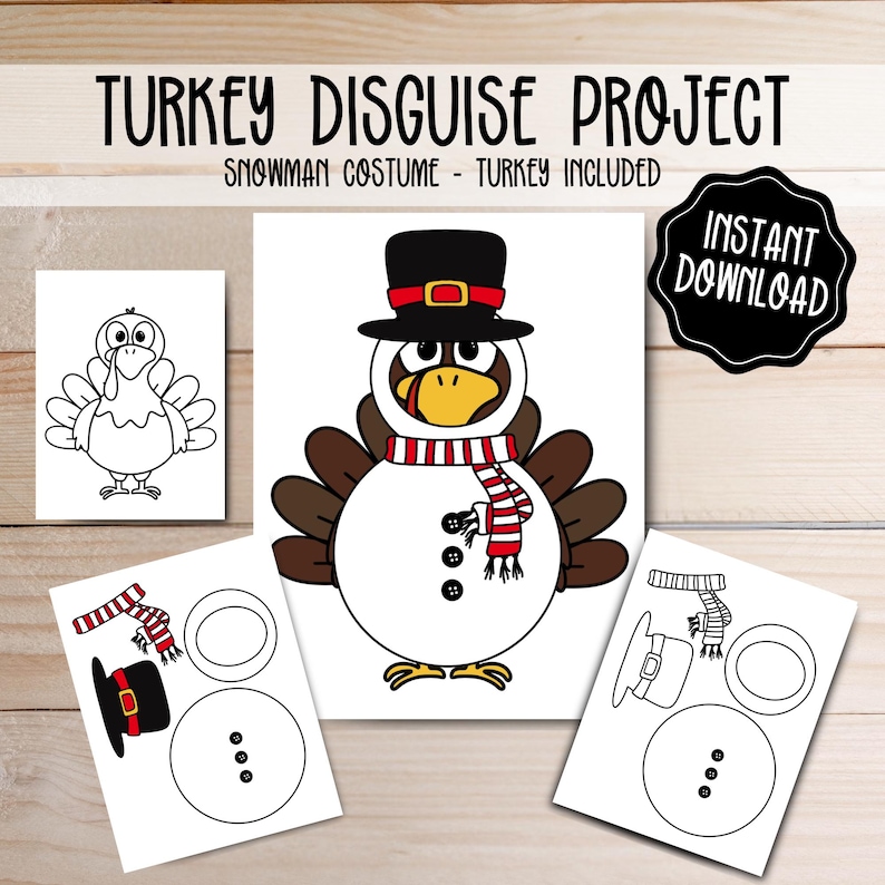 Turkey Disguise Printable - Snowman Costume - Thanksgiving School Craft ...